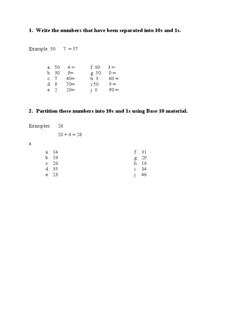 Partitioning Numbers into 10s and 1s | PDF