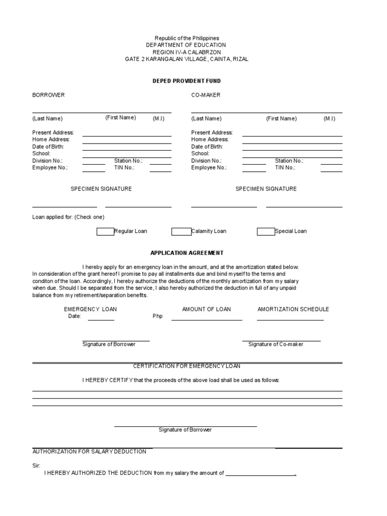 Provident Form | PDF | Payroll | Loans