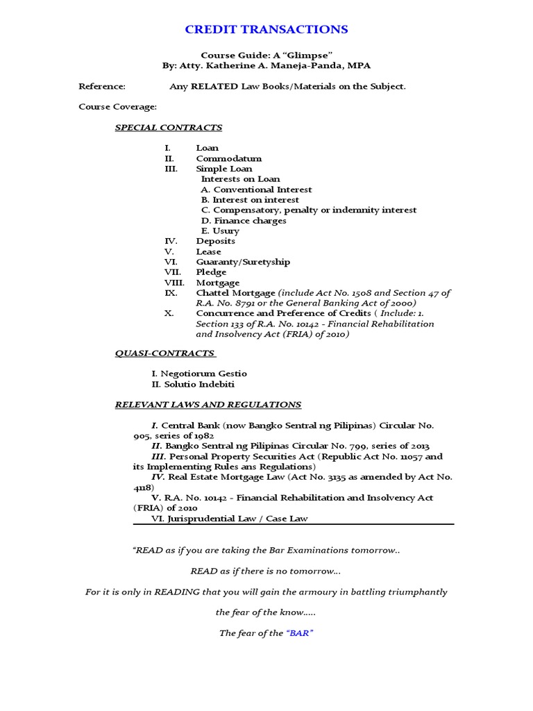 Credit Transactions Course Guide | PDF