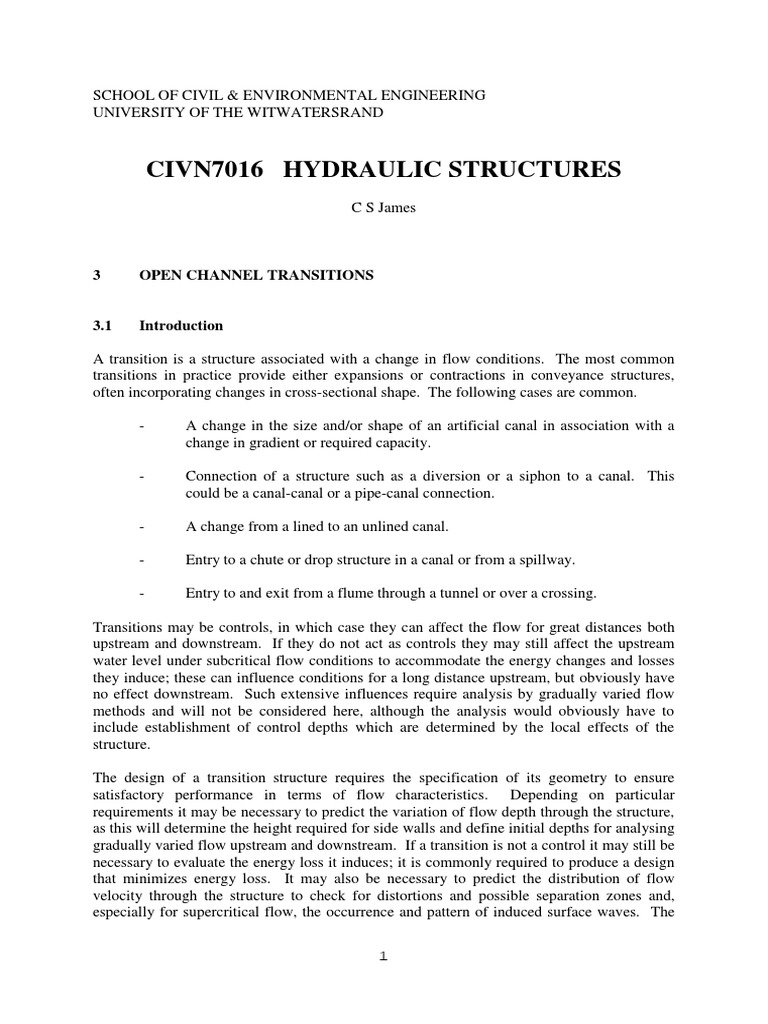 CIVN7016 Hydraulic Structures Open Channel Transitions | PDF | Fluid ...