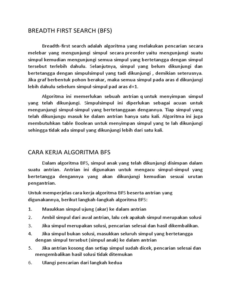 MENGERTIKAN ALGORITMA BREADTH FIRST SEARCH (BFS) | PDF MENGERTIKAN ALGORITMA BREADTH FIRST SEARCH (BFS) | PDF