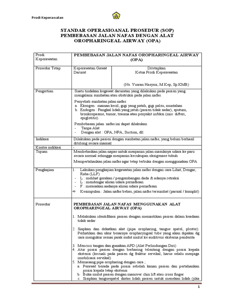 SOP Pemasangan OPA Dan Collar Neck | PDF