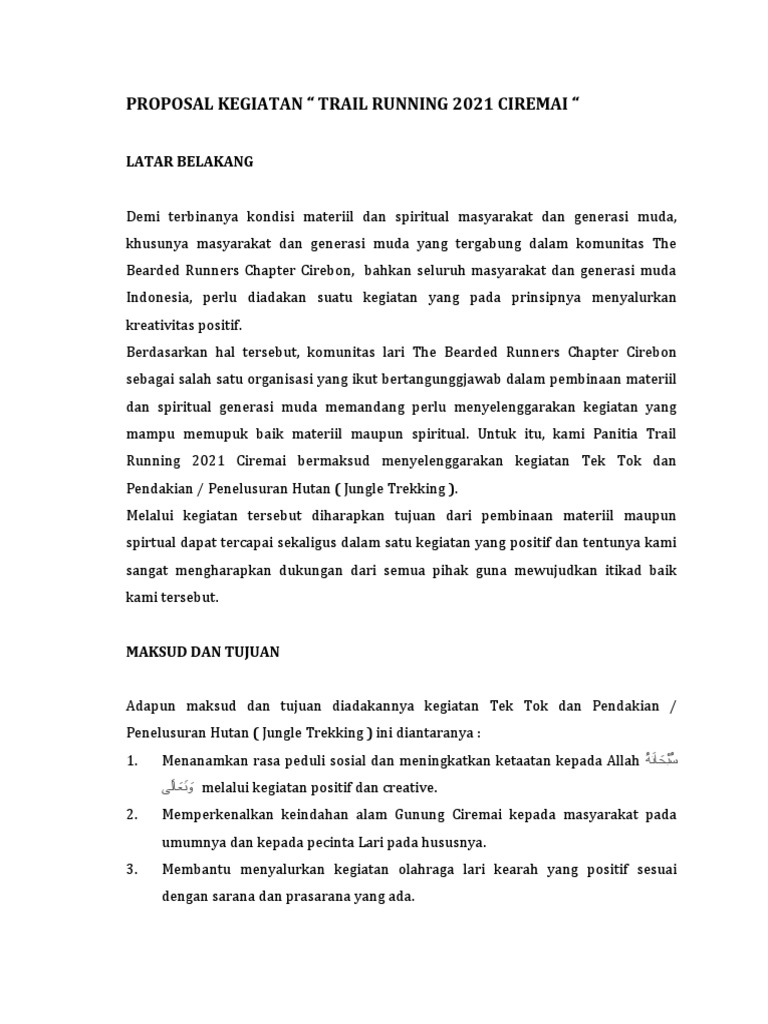 Proposal - Trail Running 2021 Ciremai | PDF | Perjalanan