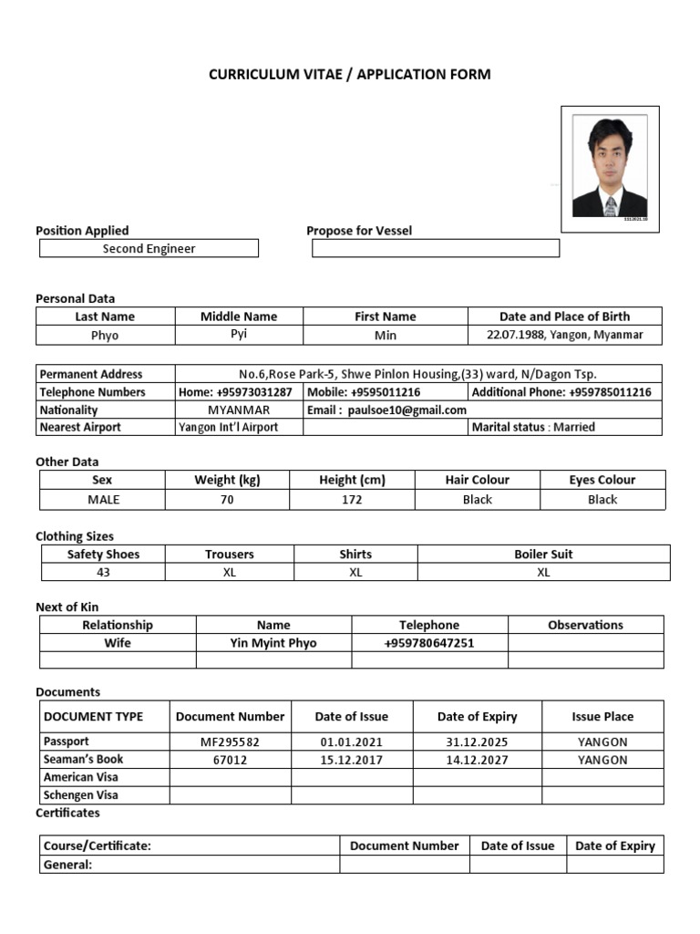 CV of 2E Min Pyi Phyo | PDF