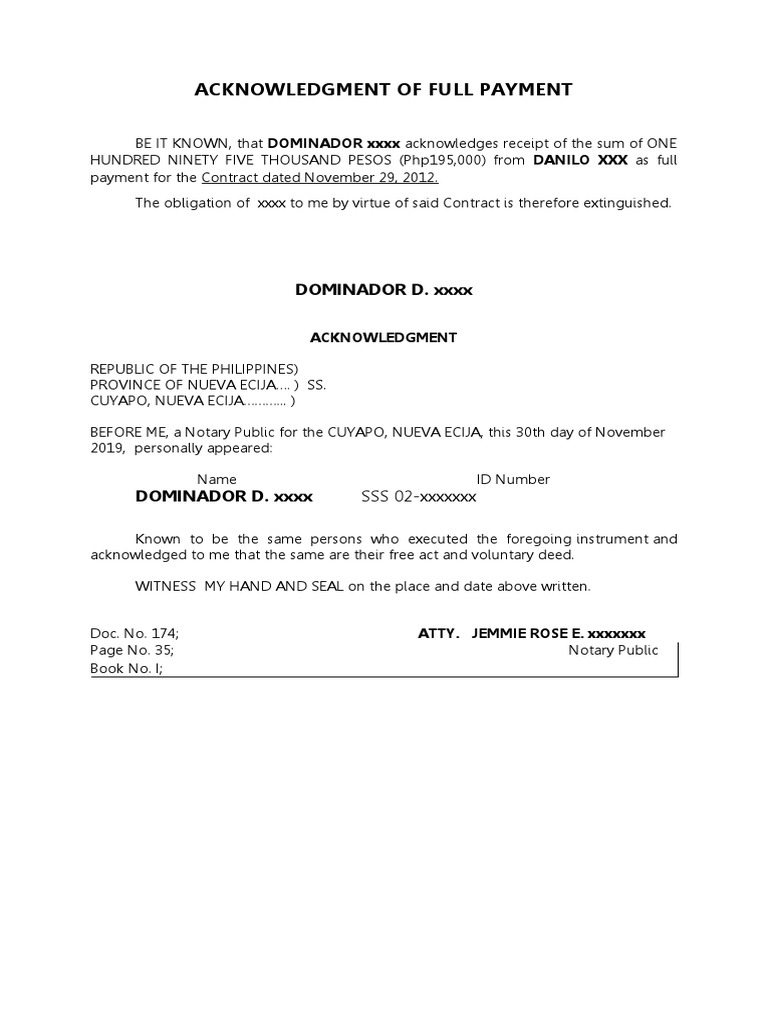 Acknowledgment of Full Payment | PDF