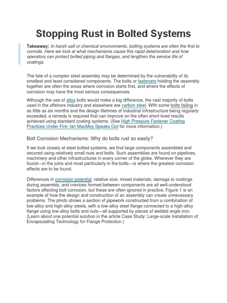 Preventing Corrosion in Bolted Systems | PDF | Rust | Corrosion
