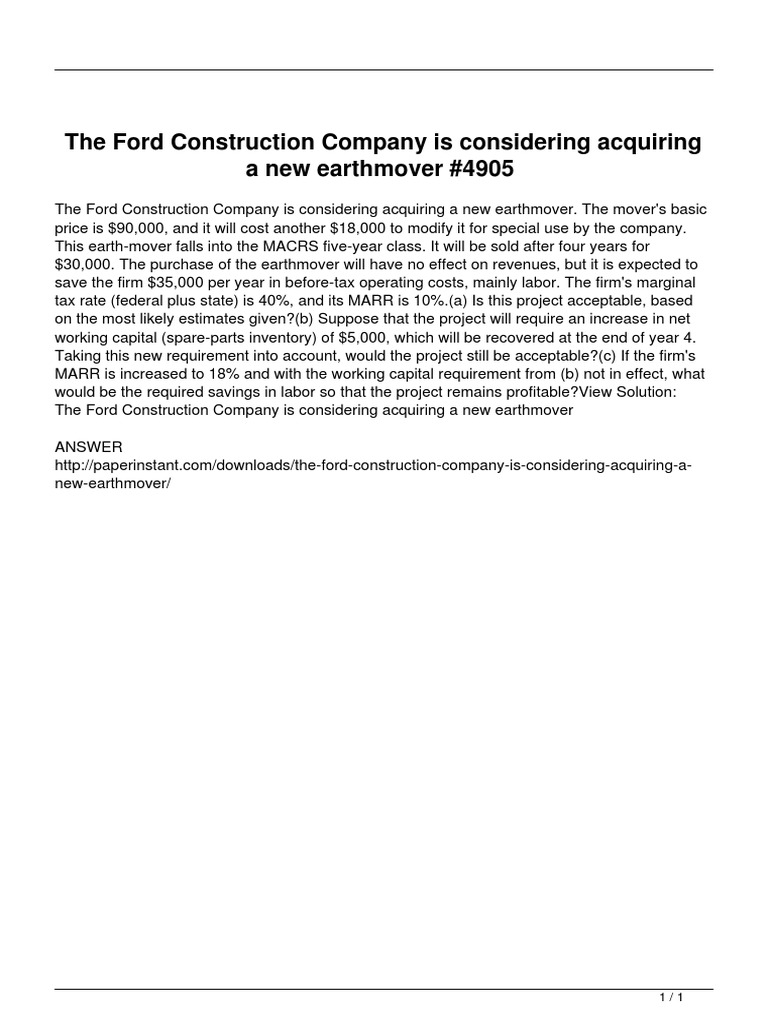 The Ford Construction Company Is Considering Acquiring A New Earthmover ...