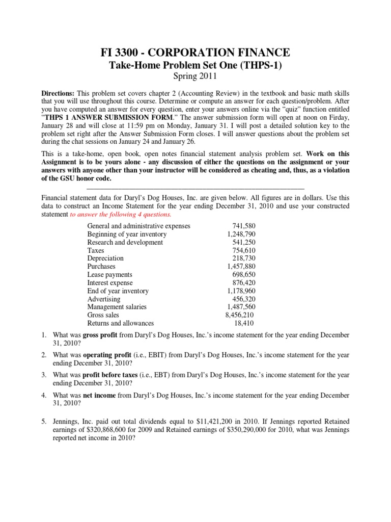 THPS-1 Spring 20110 | PDF | Retained Earnings | Balance Sheet