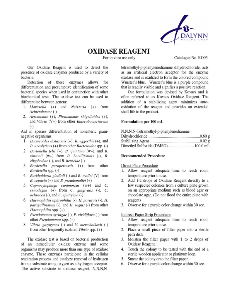 Oxidase Reagent | PDF | Pseudomonas | Microbiology