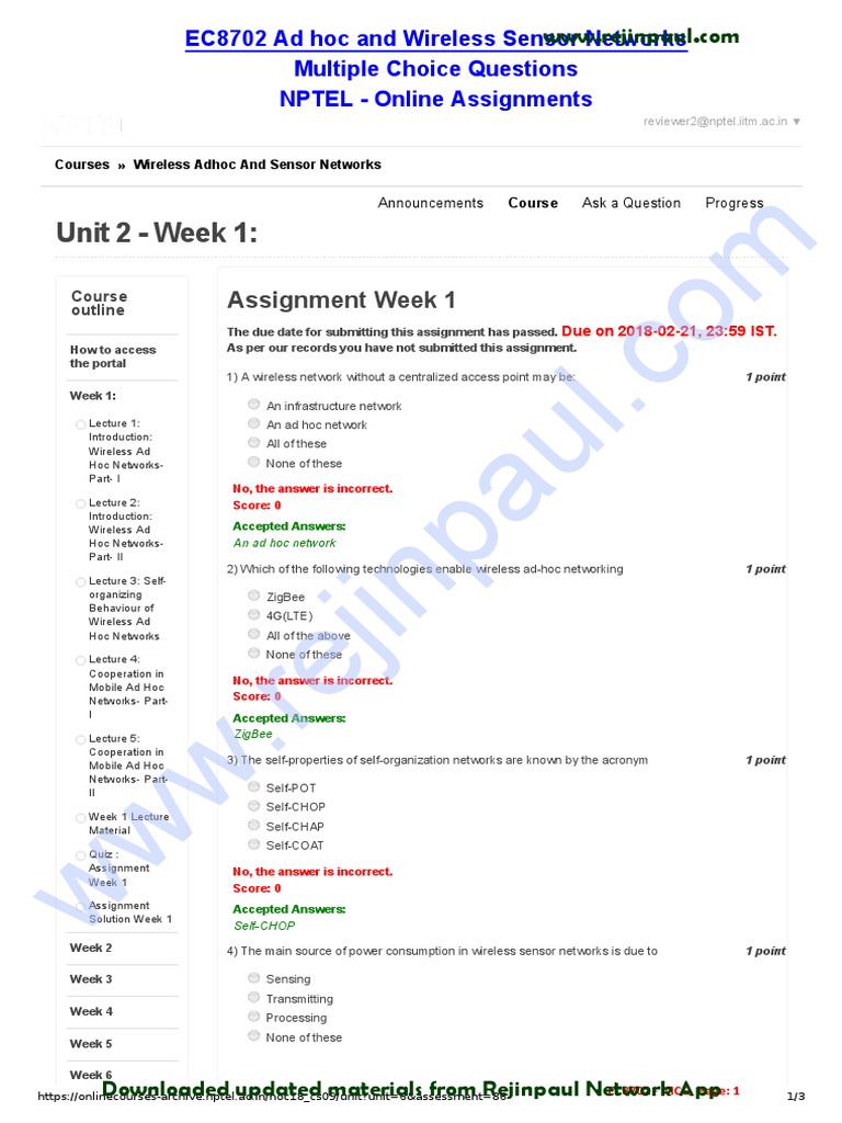 EC8702 Ad Hoc and Wireless Sensor Networks MCQ | PDF | Wireless Ad Hoc Network | Internet ...
