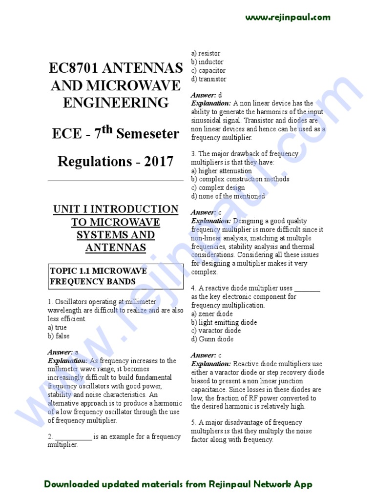 EC8701 Antennas and Microwave Engineering | PDF | Antenna (Radio ...