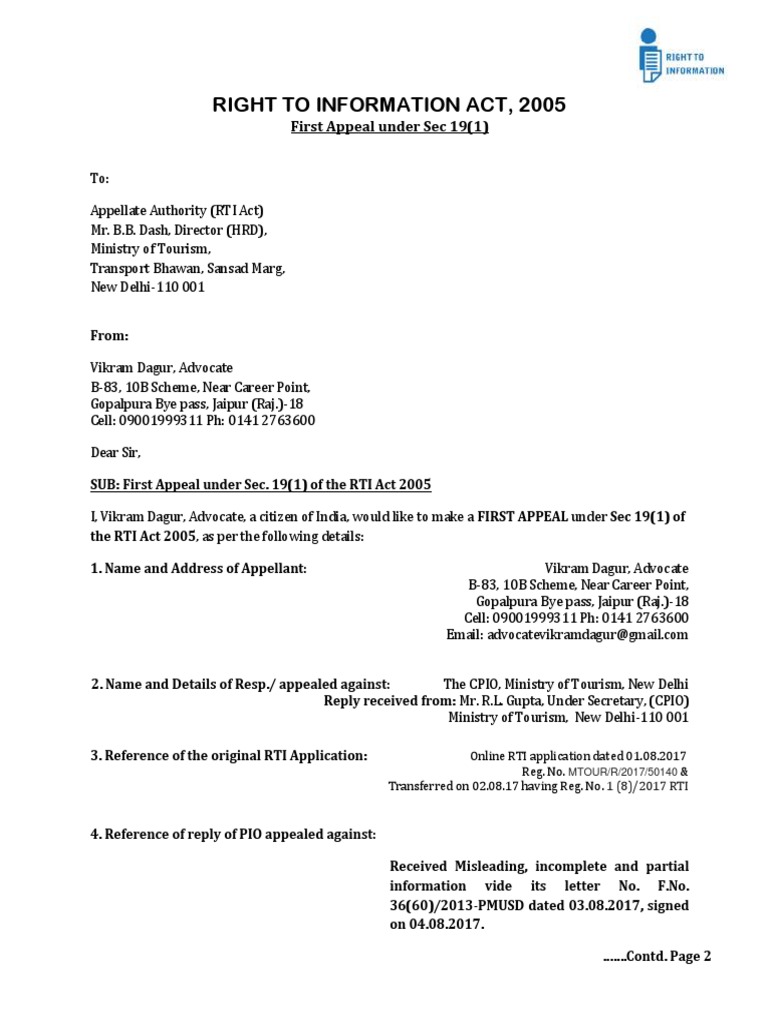 First Appeal Under RTI | PDF | Public Law | Government
