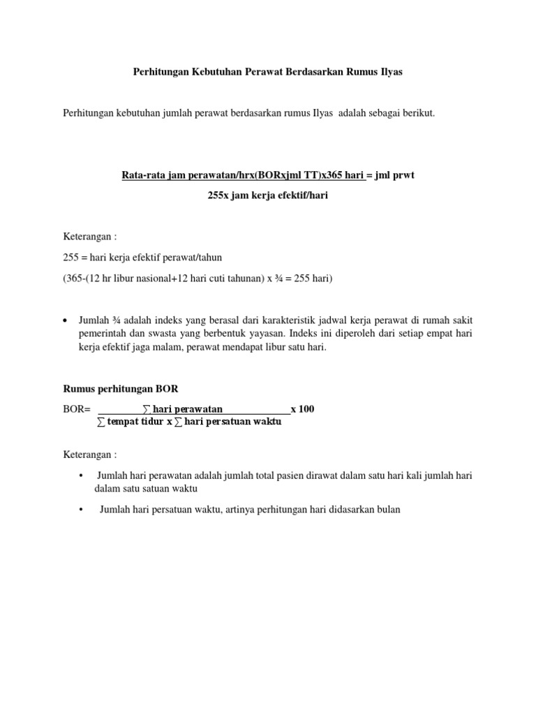 Perhitungan Kebutuhan Perawat Berdasarkan Rumus Ilyas | PDF