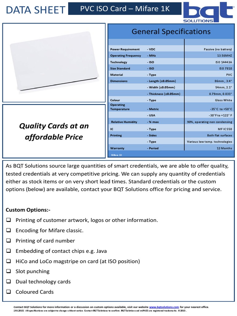 Quality Cards at An Affordable Price: General Specifications | PDF ...
