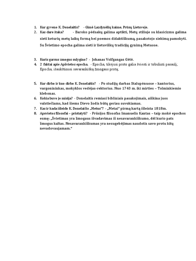 Apklausa Iš Apšvietos, Donelaicio | PDF