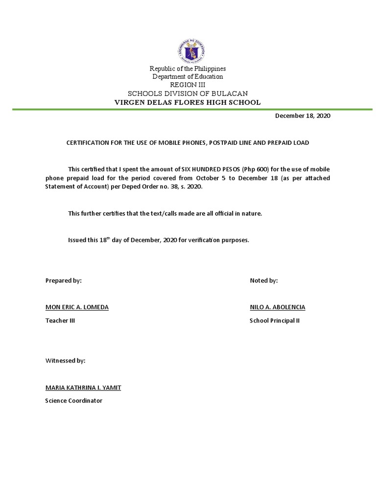 Load Allowance Certificate | PDF