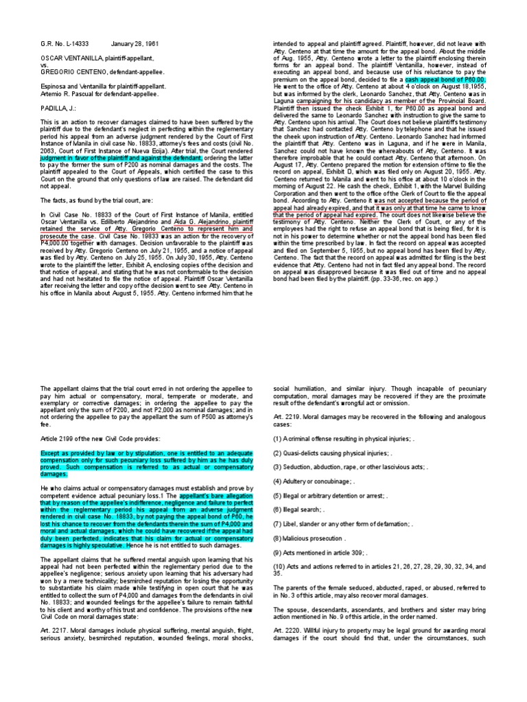 Ventanilla v. Centeno | PDF | Damages | Defamation