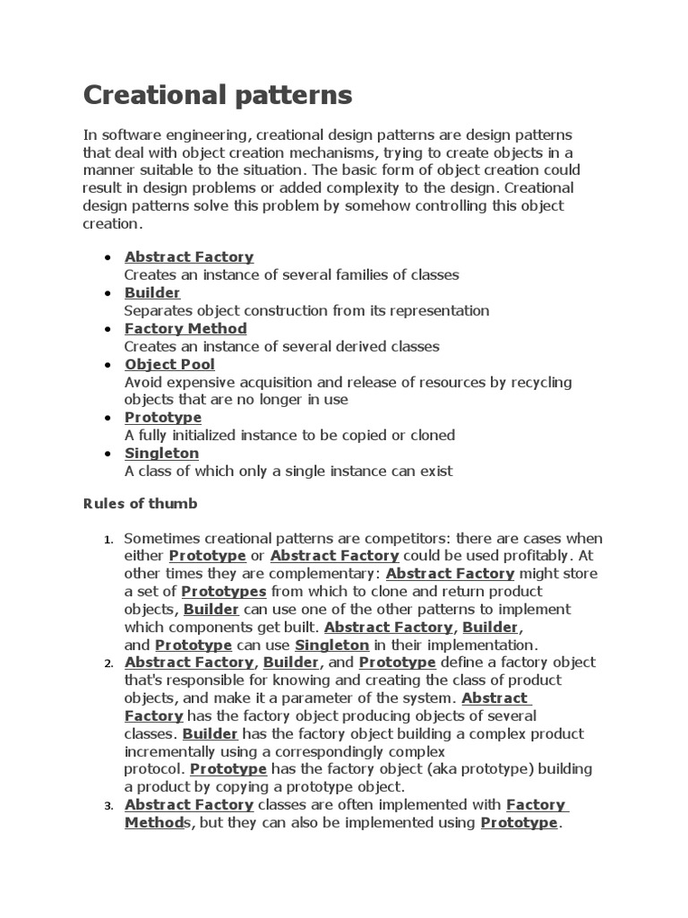 Creational Patterns Rules Of Thumb Pdf Class Computer Programming Method Computer 