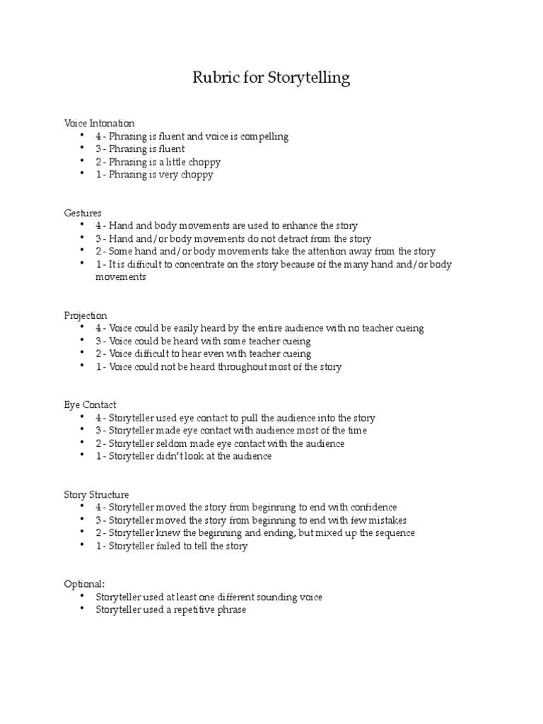 Storytelling Rubric | PDF | Language Arts & Discipline