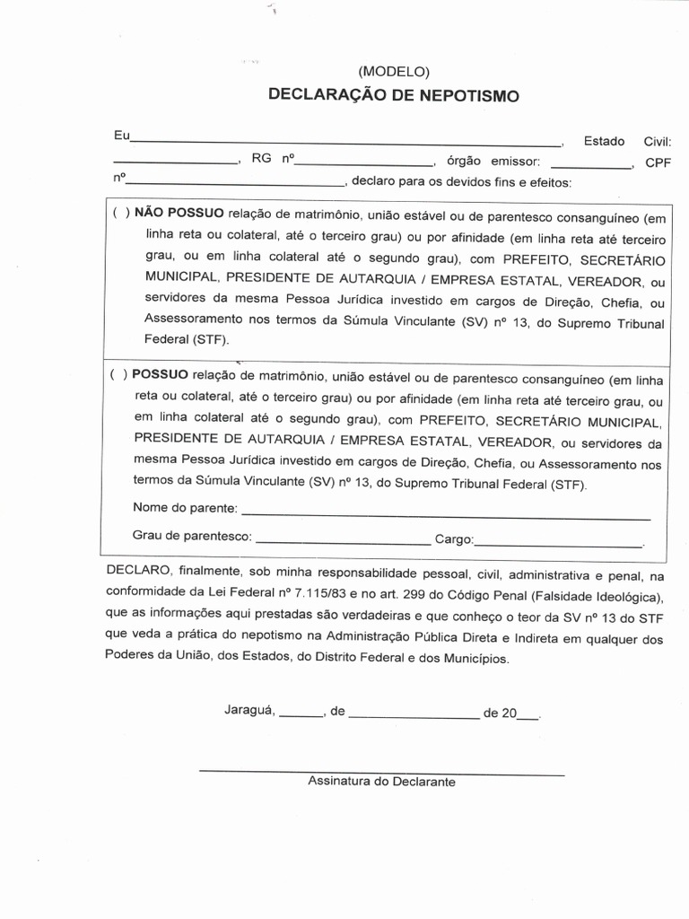 Declaração de Nepotismo | PDF
