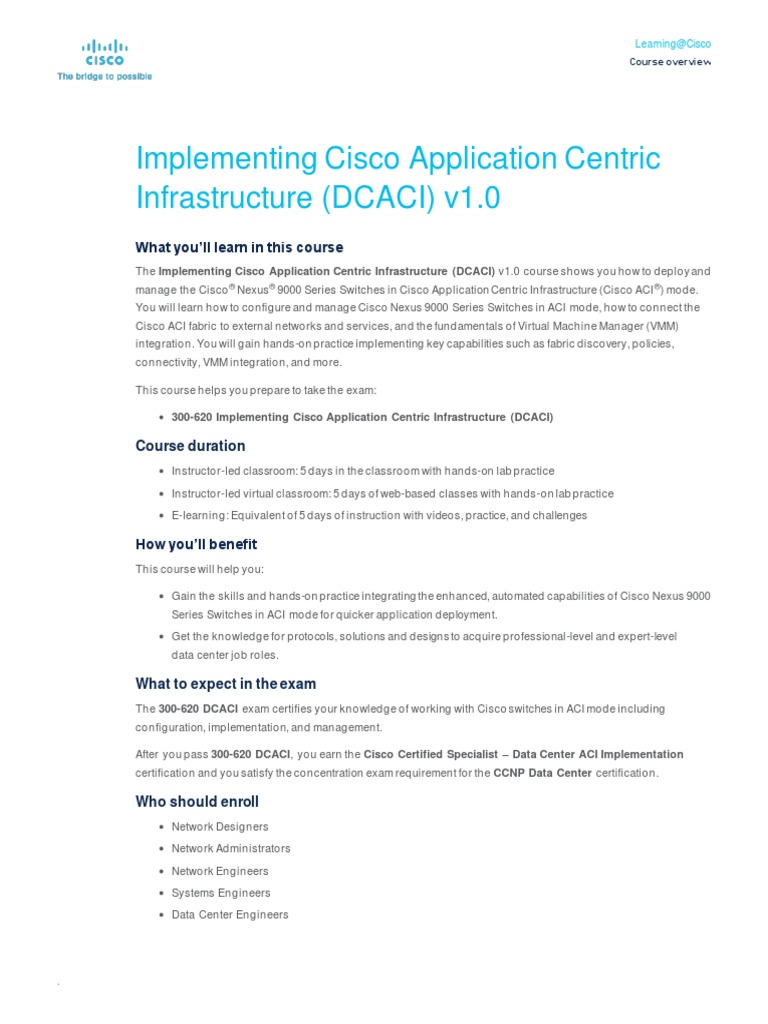 Implementing Cisco Application Centric Infrastructure Dcaci V1 0 Pdf Cisco Systems