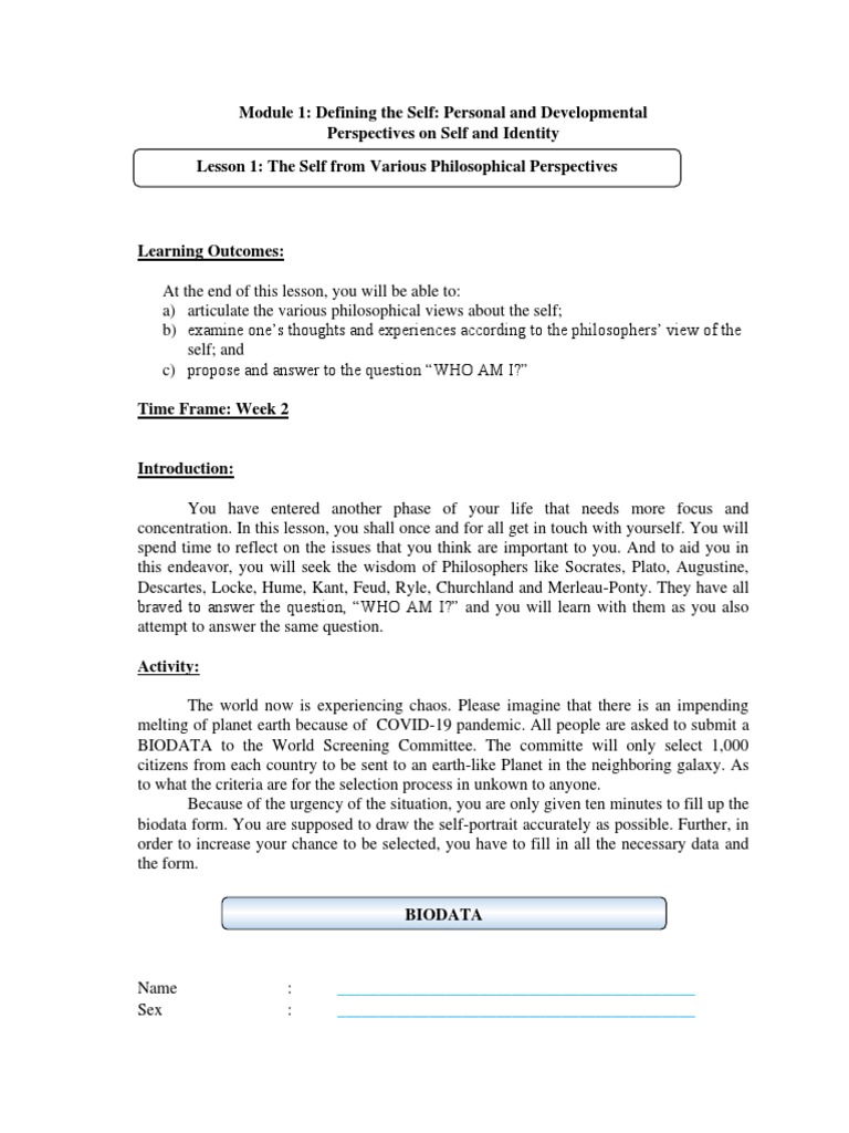 Understanding The Self Module 1 - Lesson 1 | PDF | Soul | Thought