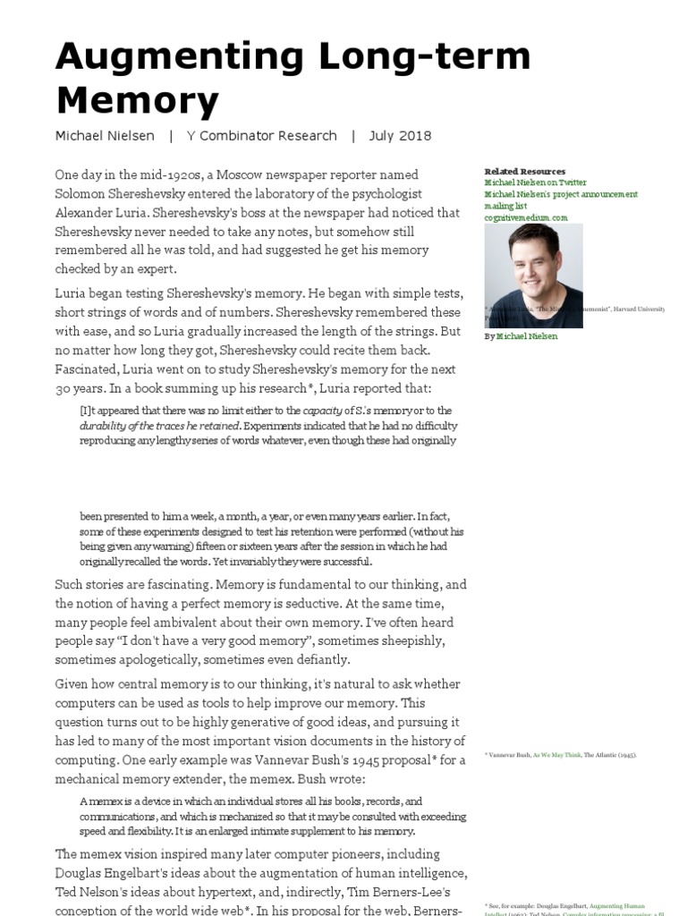 Augmenting Long-Term Memory | PDF | Memory | Artificial Intelligence Augmenting Long-Term Memory | PDF | Memory | Artificial Intelligence
