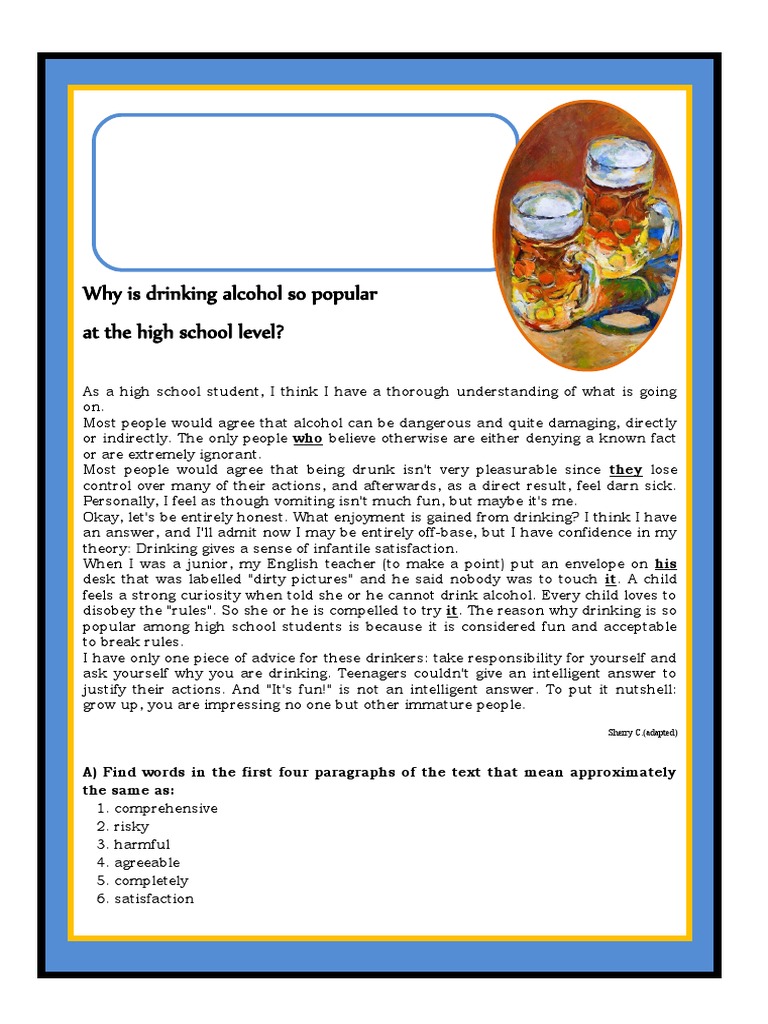 Why Do Teenagers Drink Reading Comprehension Exercises 9775 | PDF ...