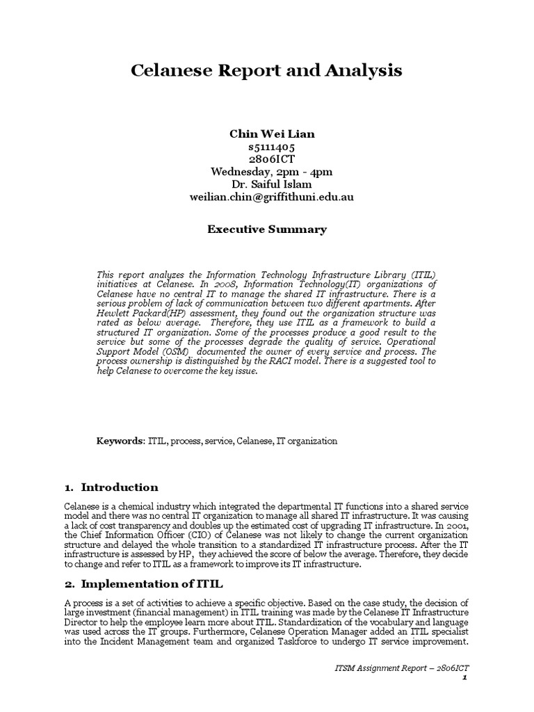 2806ICT Colin Clark s5111405 Wei Lian Chin ITSM-Assignment | PDF | It ...