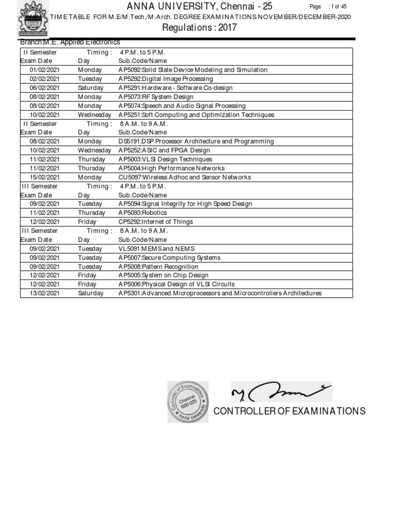 Anna University Time Table 2021 | PDF | Distributed Generation | Wireless