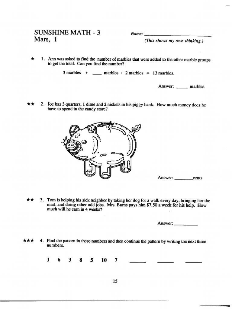 3rd Grade Sunshine Math | PDF | Teaching Mathematics | Nature