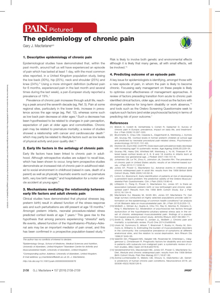 The Epidemiology of Chronic Pain: Pictured | PDF | Chronic Condition | Pain