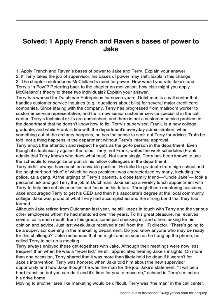 1 Apply French and Raven S Bases of Power To Jake | PDF | Business