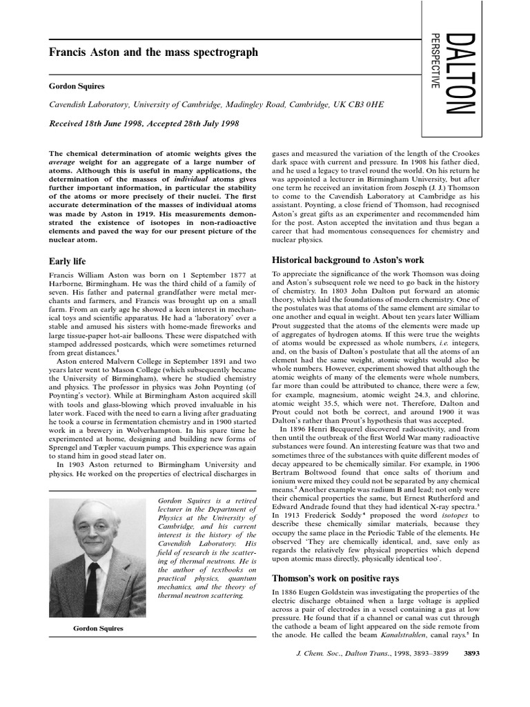 Francis Aston and The Mass Spectrograph | PDF | Atomic Nucleus | Proton