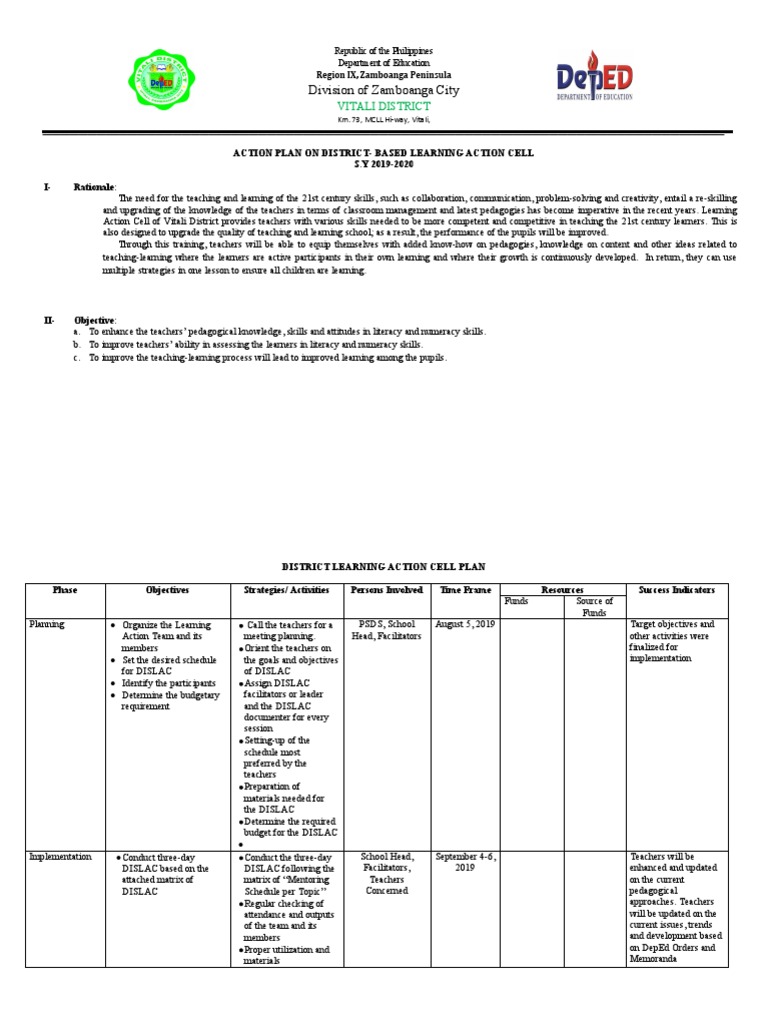 District Learning Action Cell Plan 2019-2020 | PDF | Reading ...