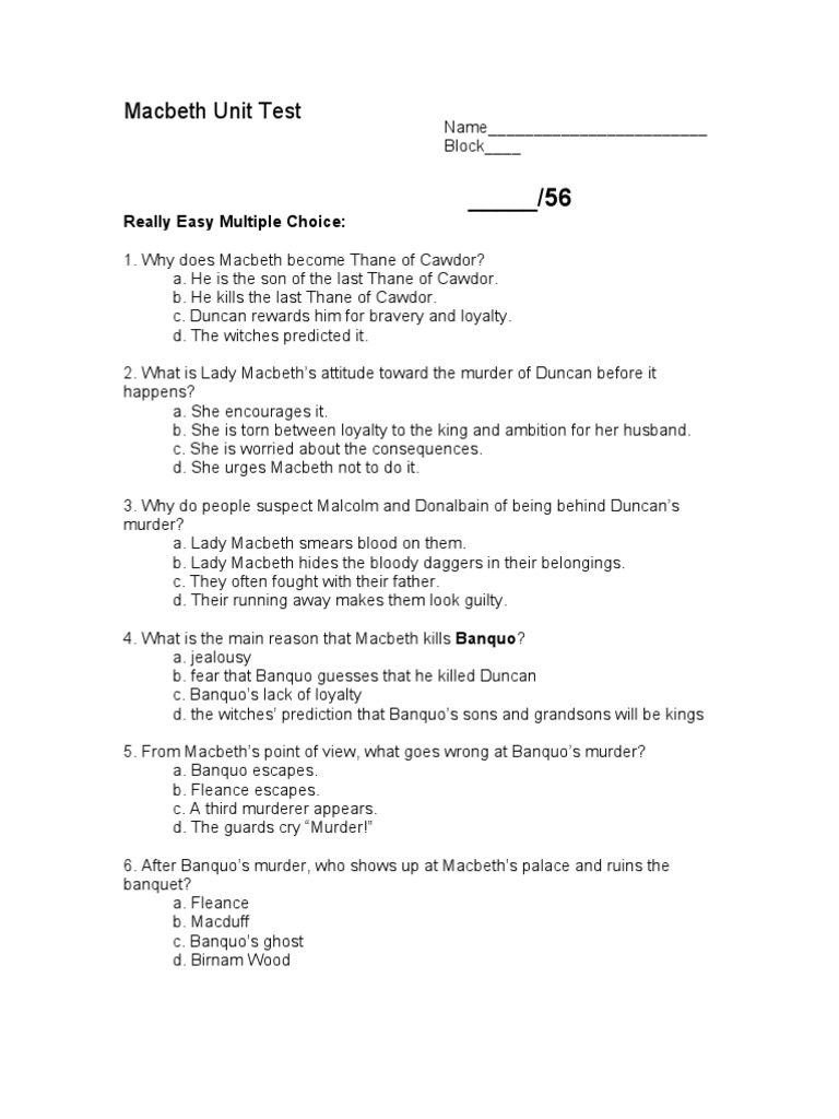 Macbeth Final Testfull | PDF | Macbeth | Shakespearean Tragedies