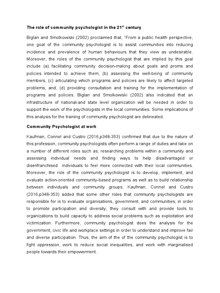 The Role of Community Psychologist in The 21st Century | PDF ...