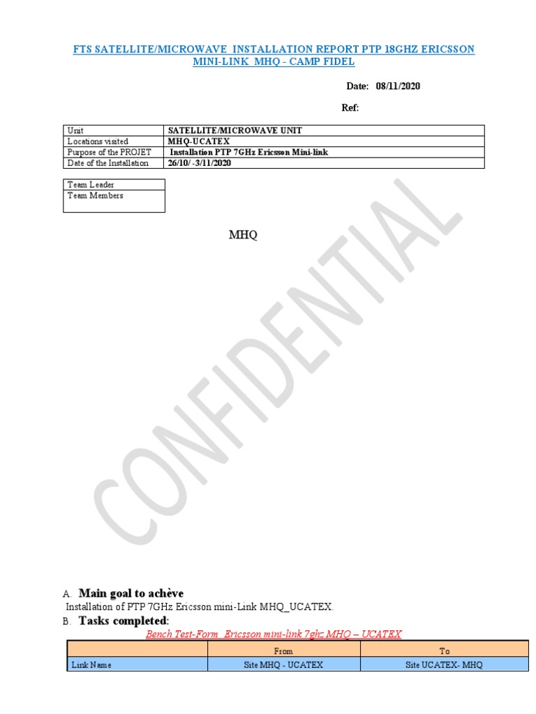 Installtion Report For PTP Ericsson Mini-Link Mhq-Ucatex 7ghz Link ...