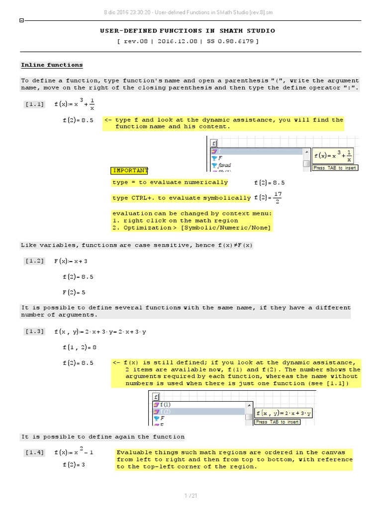 User-Defined Functions in Smath Studio | PDF | Subroutine | Area