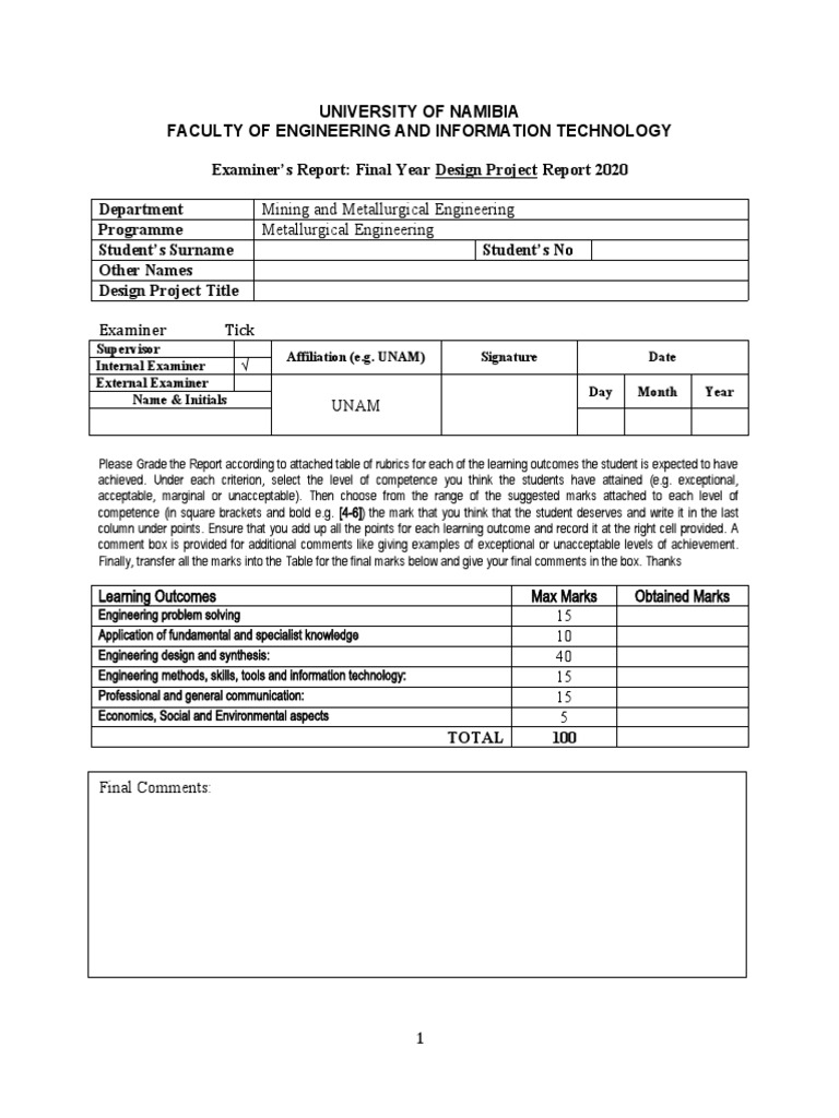 FEIT Design Project Report - Evaluation Form | Download Free PDF ...
