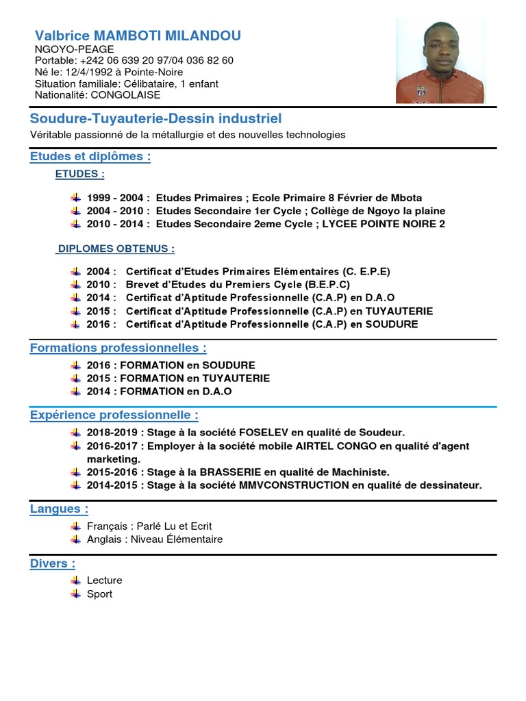 CV de Soudeur et Dessinateur Industriel | PDF