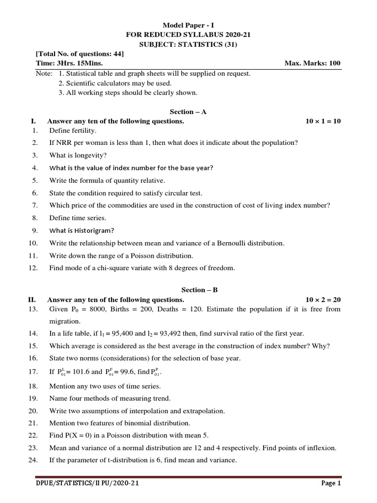 Ii Pu Statistics QP | PDF | Probability Distribution | Mean