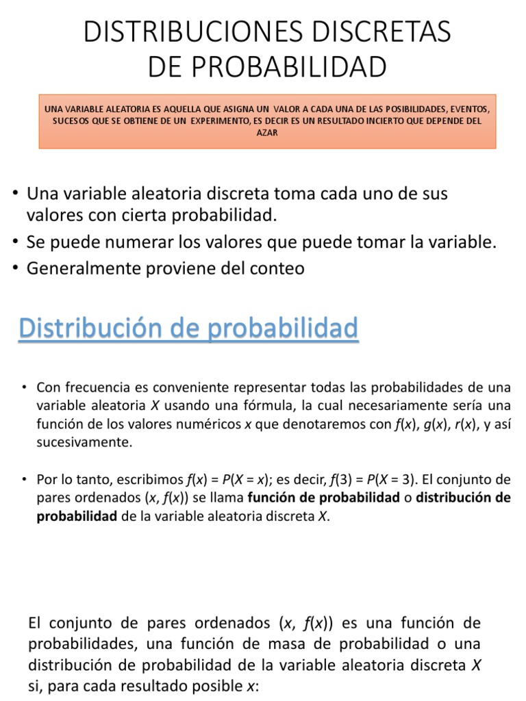 Distribuciones Discretas de Probabilidad | PDF | Teoría de probabilidad | Variable aleatoria