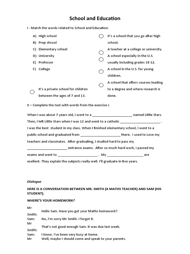 School and Education Text Exercise | PDF