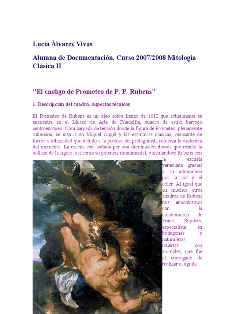El castigo de Prometeo según Rubens | PDF | Prometeo | Religión Griega ...