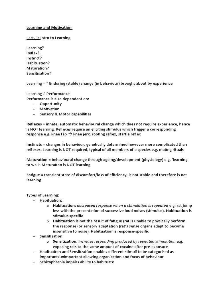 1st Year Psychology Notes | PDF | Reinforcement | Memory