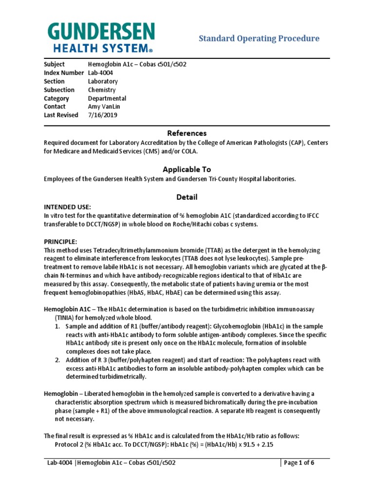 Lab Policies Hemoglobin A1C - Cobas c501 Lab 4004 | PDF | Glycated ...