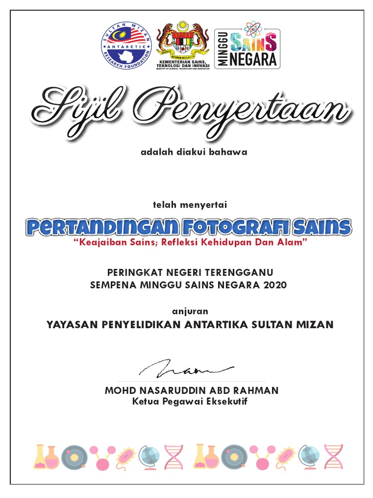 Contoh Sijil E-Sijil Pertandingan Fotografi Sains | PDF