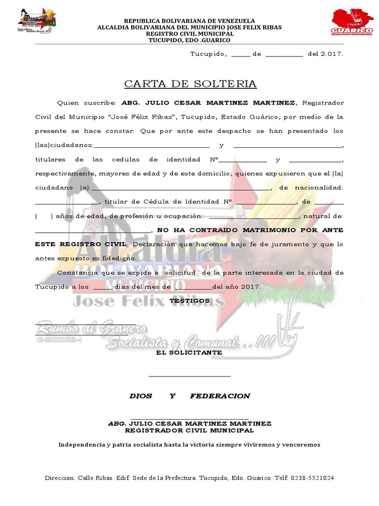 Carta de Solteria | PDF