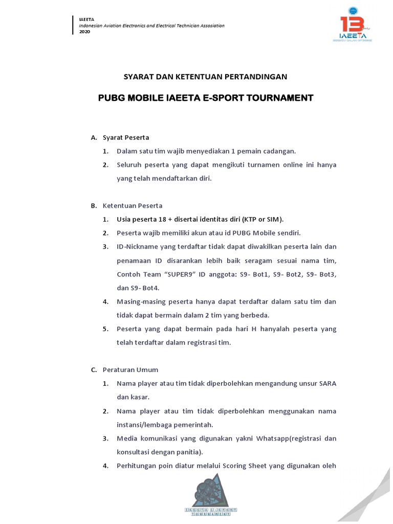 Syarat dan Ketentuan Turnamen IAEETA | PDF